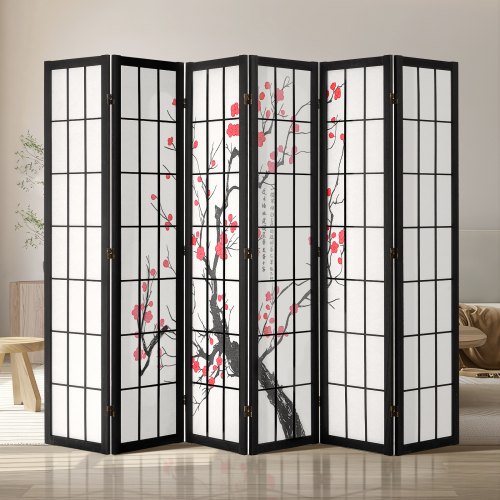 VEVOR Room Divider, 6 Panel Japanese Room Divider Screen, Wood Folding ...