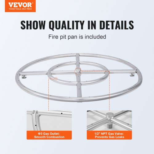 VEVOR 24 inch Round Drop-in Fire Pit Pan, Stainless Steel Fire Pit ...