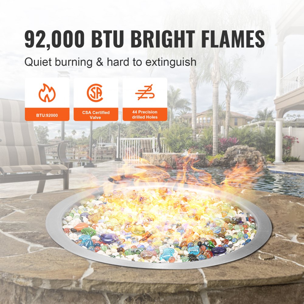 VEVOR 24 inch Round Drop-in Fire Pit Pan, Stainless Steel Fire Pit ...