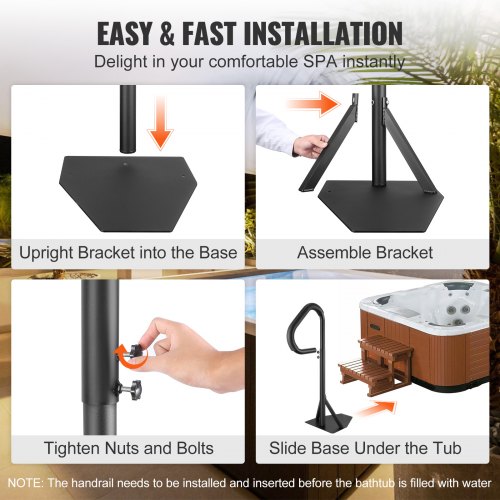 VEVOR Hot Tub Handrail, 360 Rotatable Spa Side Handrail with 35"-57 ...