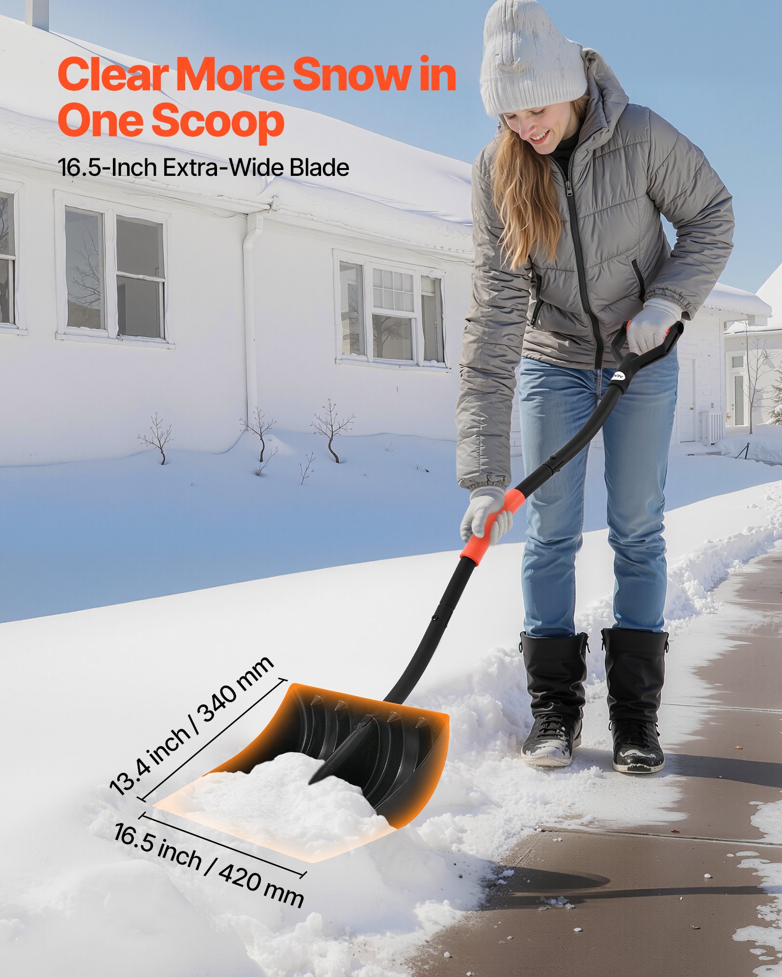 VEVOR Snow Shovel for Driveway, 17 in Wide Plastic Snow Shovel with D ...