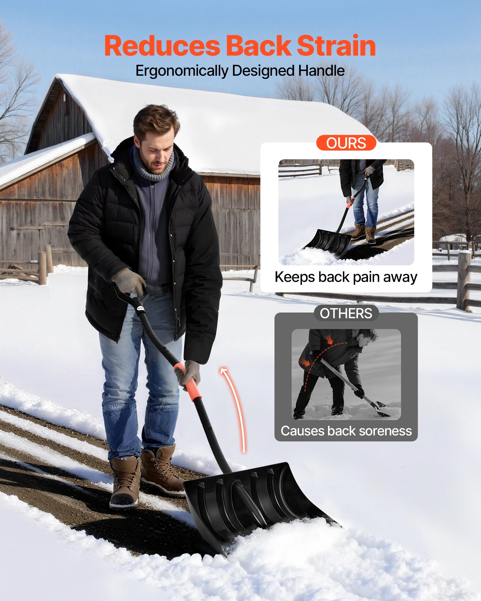 VEVOR Snow Shovel for Driveway, 42cm Wide Snow Shovel with D-shaped ...