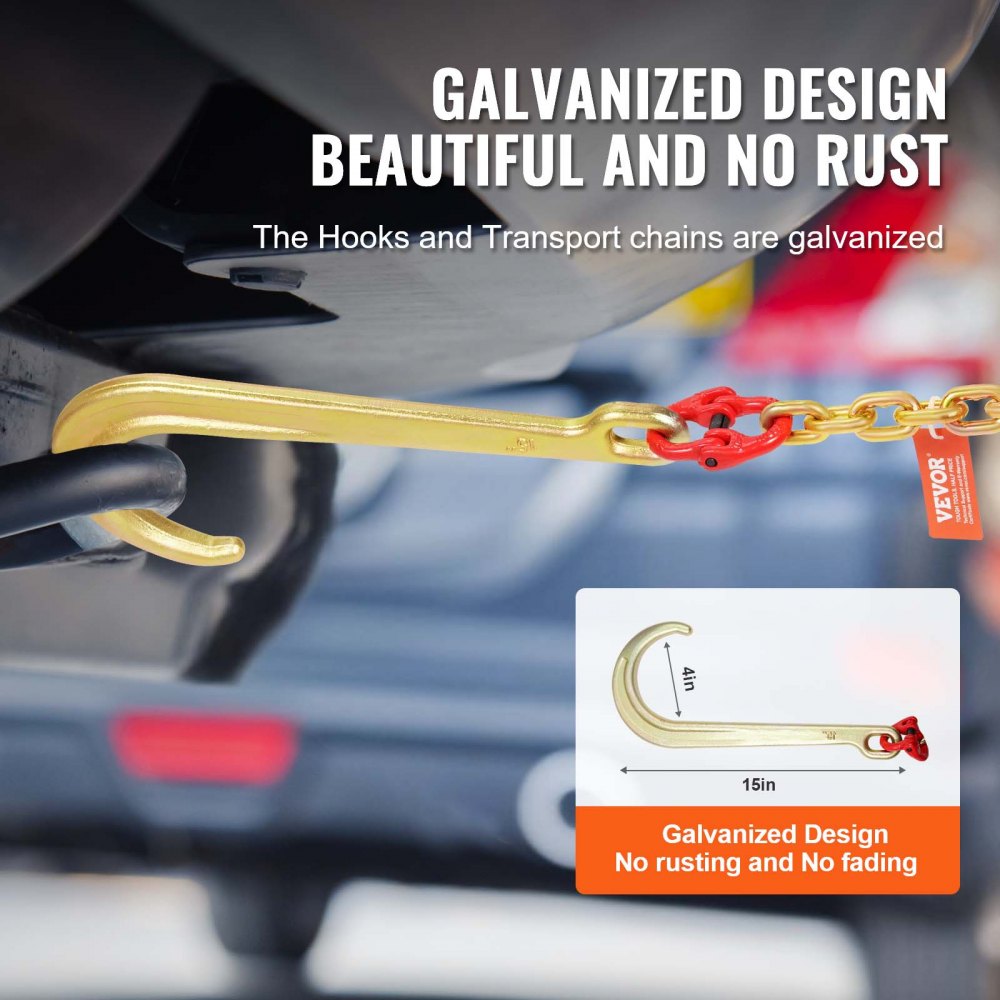 VEVOR 5/16"x6' G80 Tow Chain 15" J Hook Long Shank RTJ & Grab Hooks ...