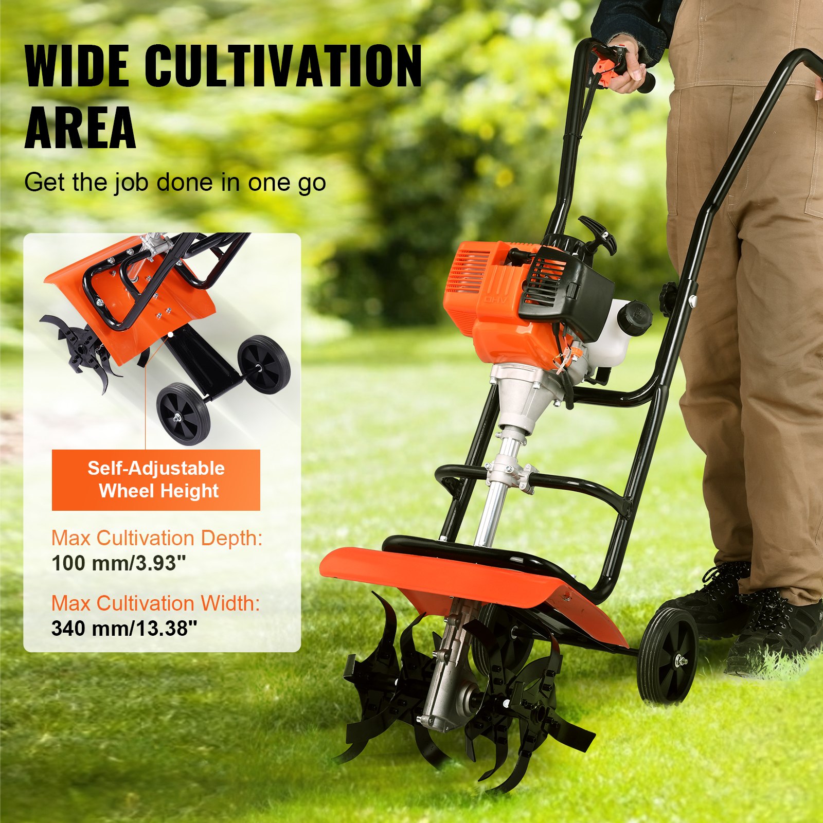 VEVOR Tiller Cultivator Gas Powered, 31CC 4-Stroke Garden Cultivator ...