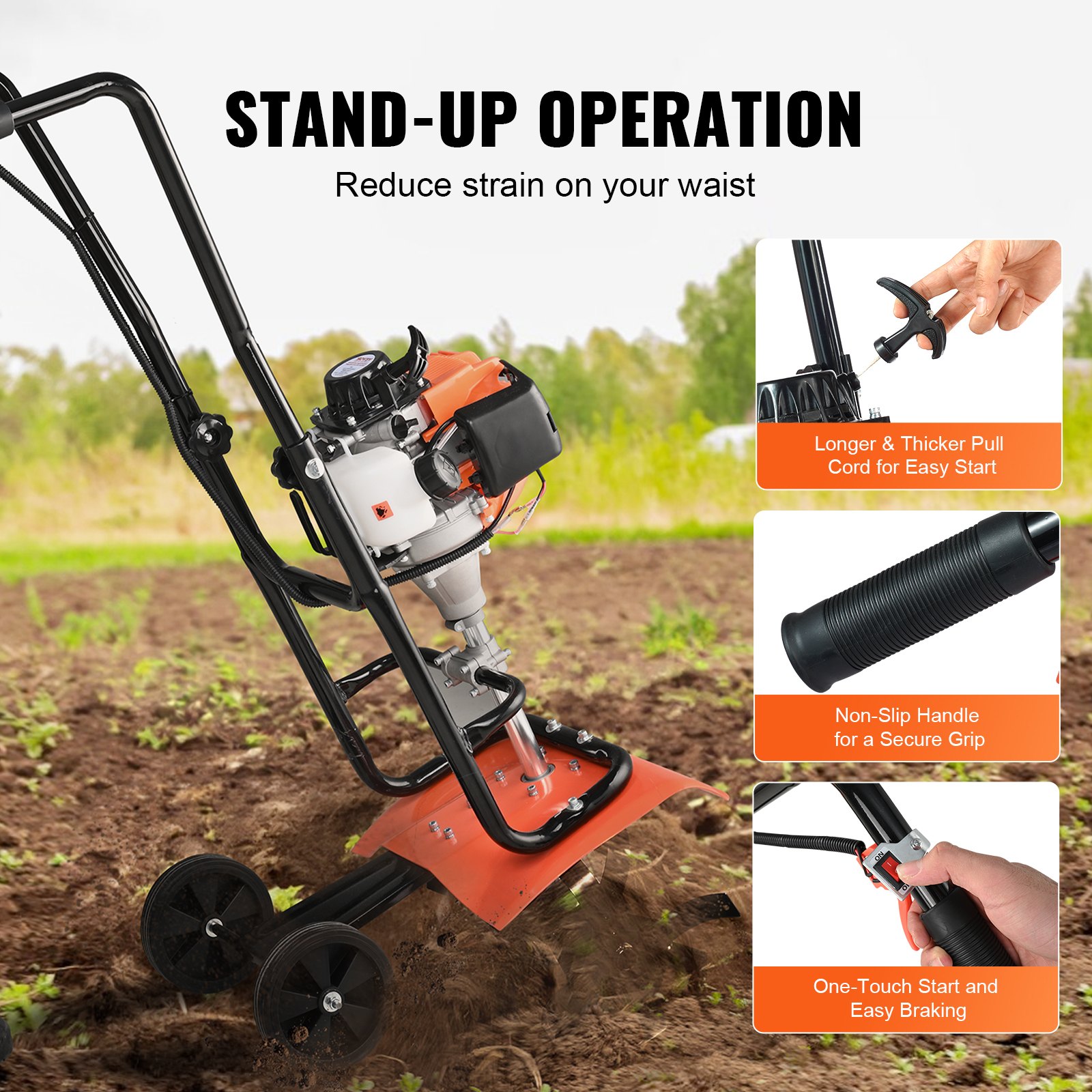 VEVOR Tiller Cultivator Gas Powered, 31CC 4-Stroke Garden Cultivator ...