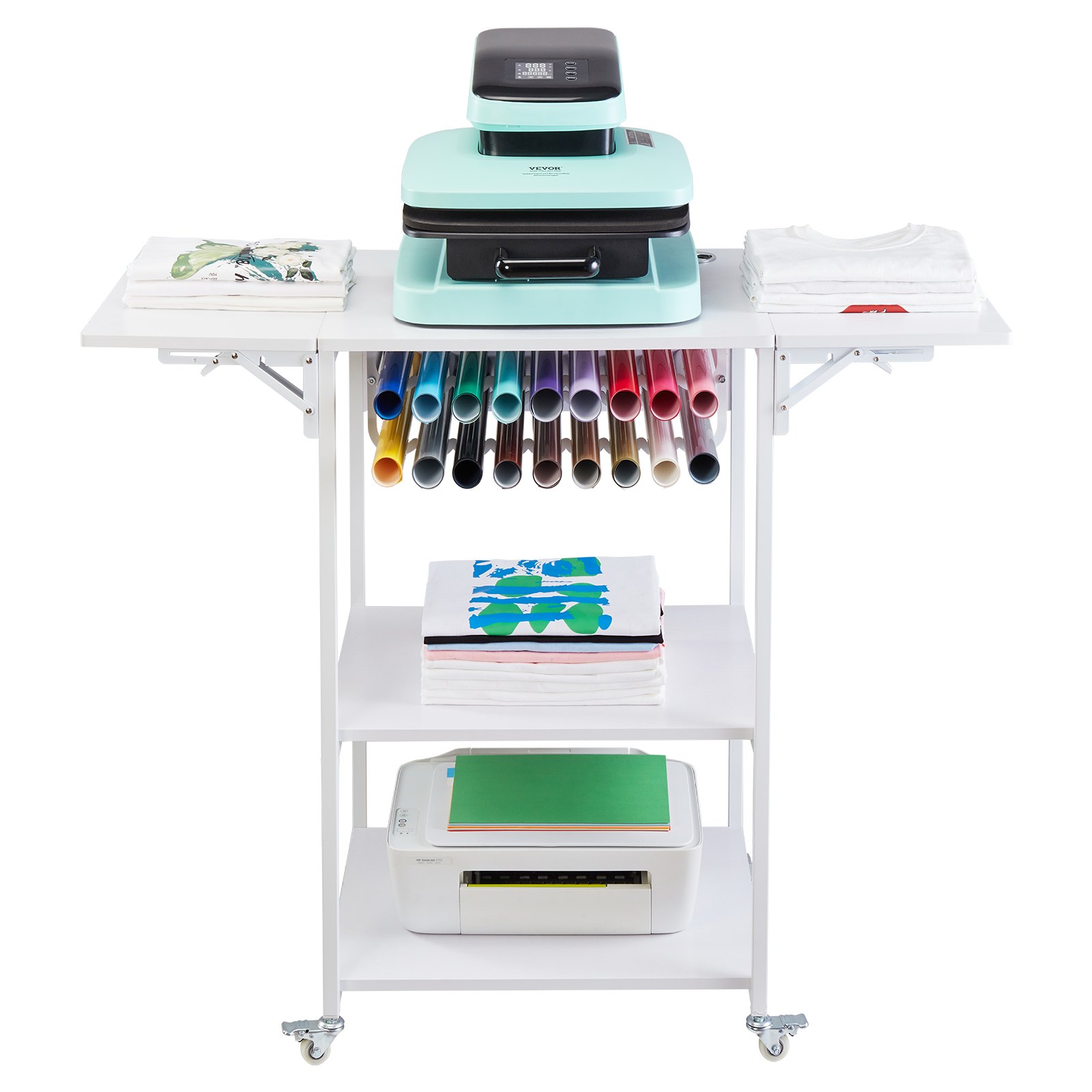 VEVOR Heat Press Table, 3 Tier Movable Heat Press Stand, Foldable Heat ...
