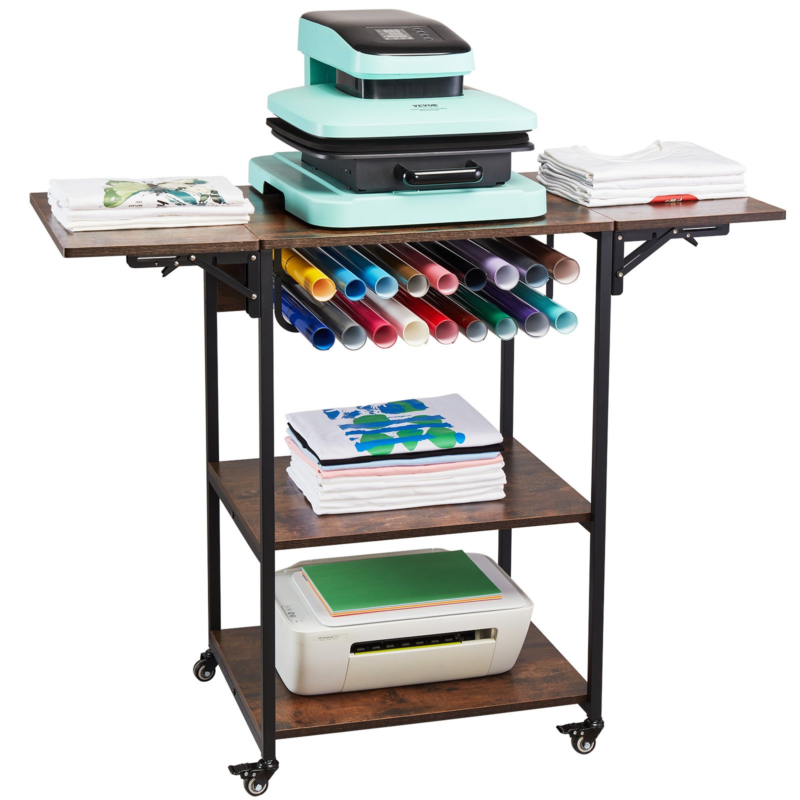 VEVOR Heat Press Table, 3 Tier Movable Heat Press Stand, Foldable Heat ...