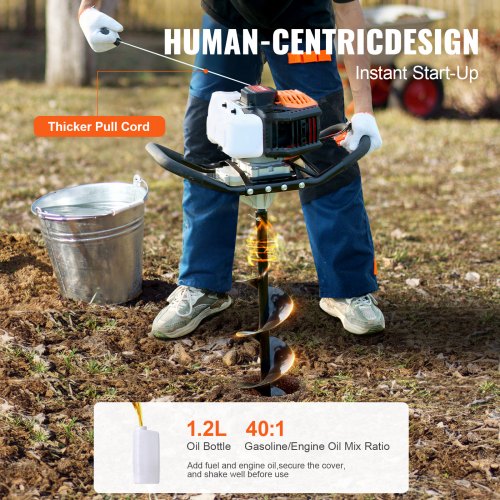 VEVOR Gas Post Hole Digger 52CC 1450W with 8” Drill Bits & 1 Extension ...