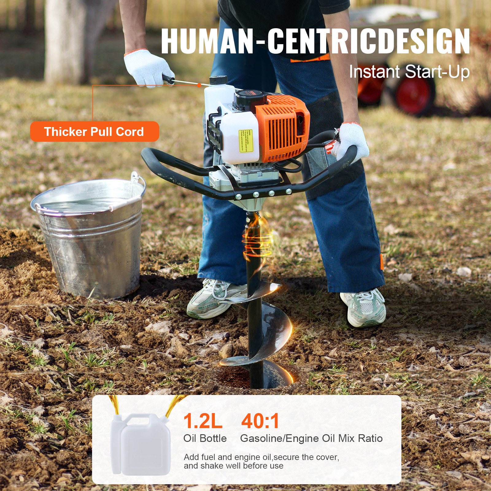 VEVOR 8 Inch Post Hole Digger - 63CC, 2400W Auger Engine
