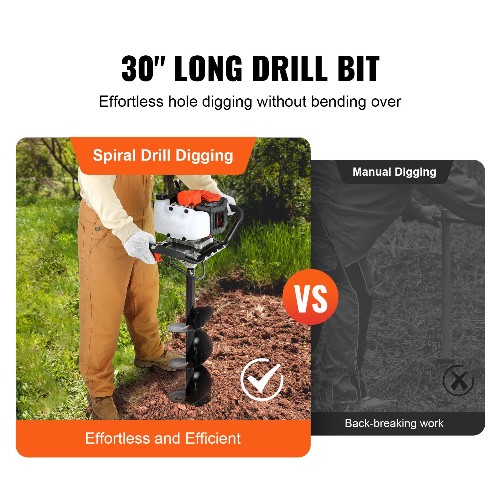 VEVOR Post Hole Digger, 43cc 1250W Auger Post Hole digger, Gas Powered ...
