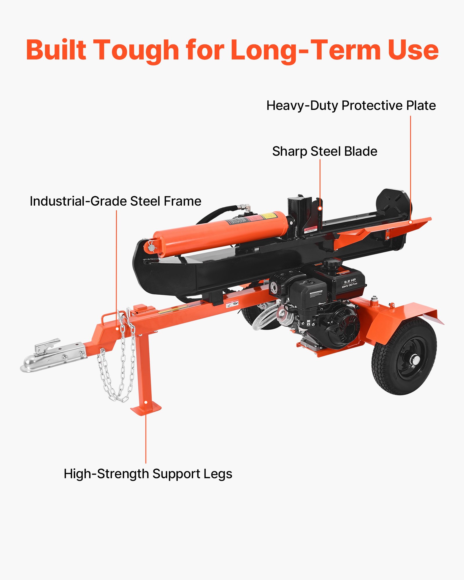VEVOR 30 Tons Log Splitter, 306CC Engine, Powered Wood Splitter with 2 ...