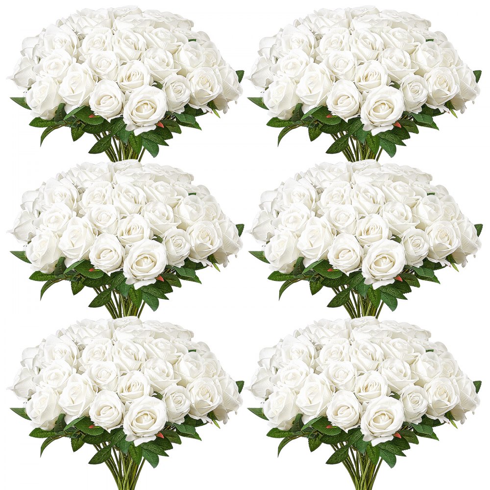VEVOR Artificial Flowers, 120 pcs Real Looking White Foam Fake Roses ...