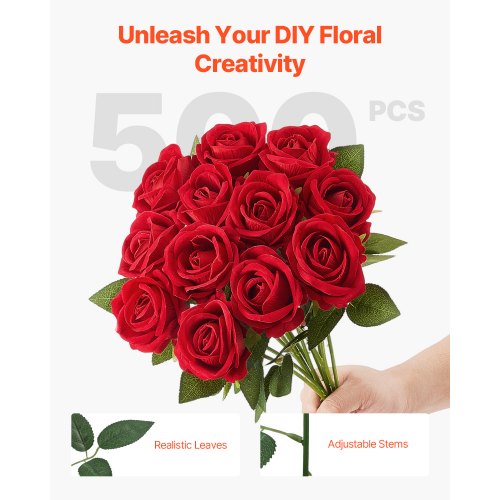 500 Pcs Red Roses Artificial Flowers Realistic Bouquet for Xmas Home ...