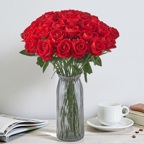 500 Pcs Red Roses Artificial Flowers Realistic Bouquet for Xmas Home ...