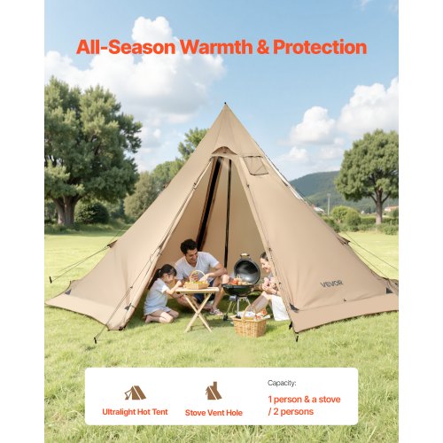 VEVOR Tipi Hot Tent with Stove Jack Waterproof Portable for 4-6 Persons ...