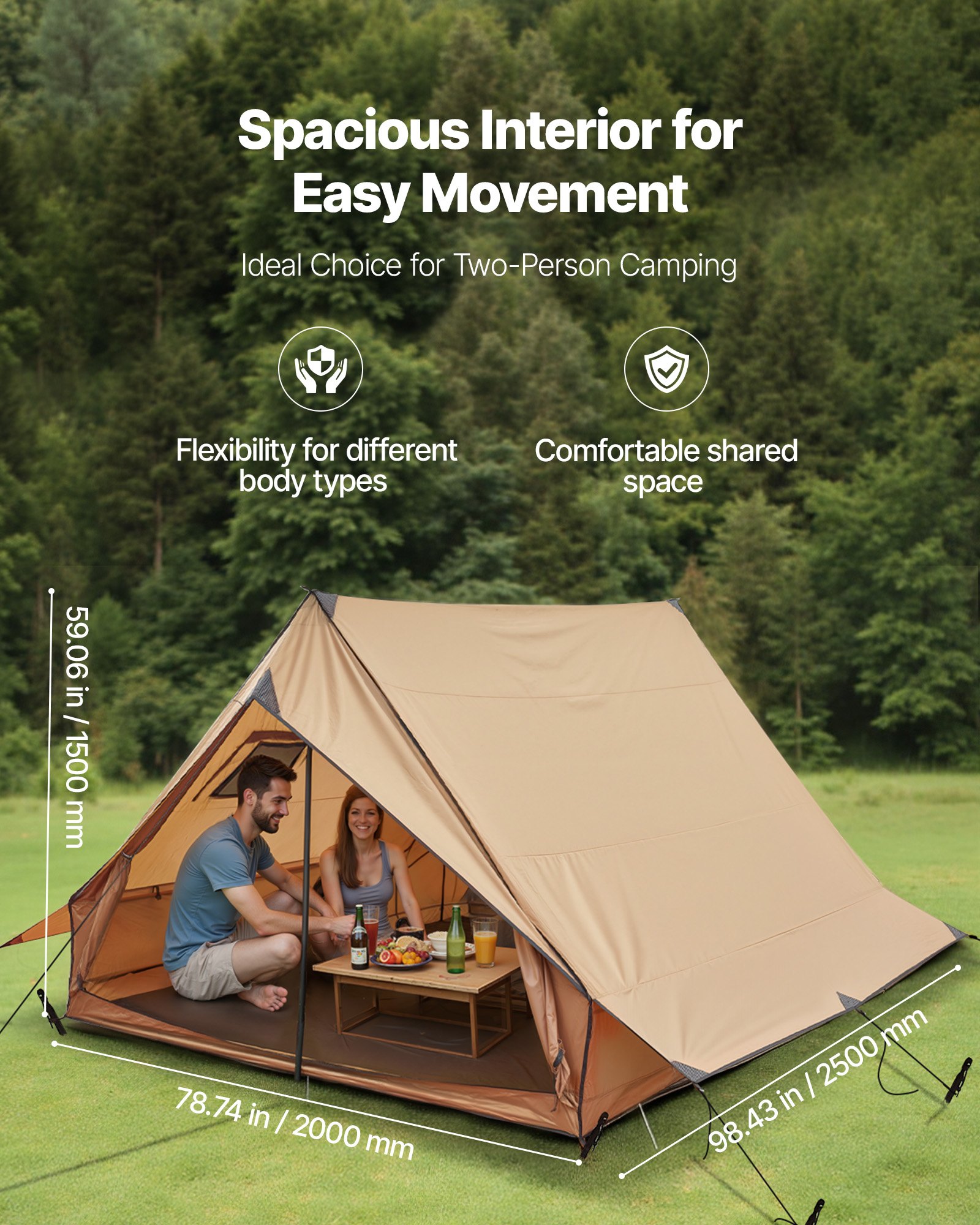 VEVOR Camping Hot Tent, 2 Persons Cabin Tent with Stove Jack & Poles ...