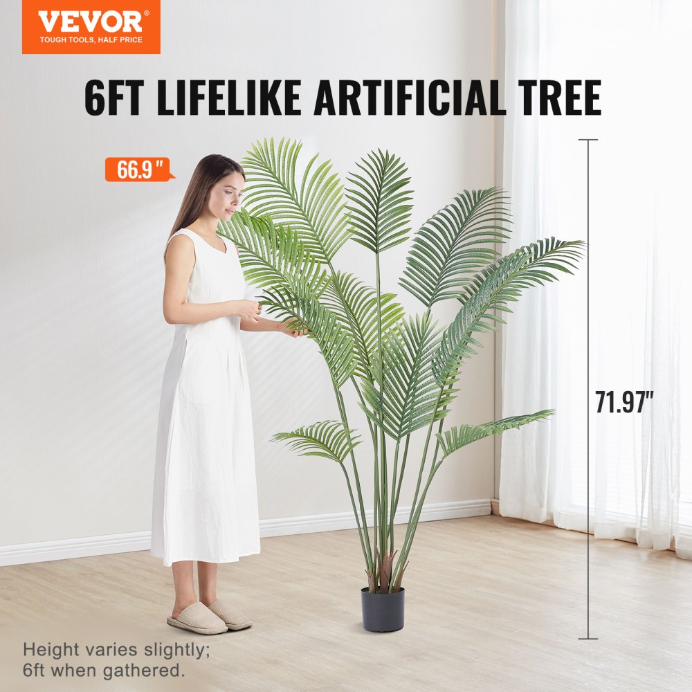 VEVOR Artificial Palm Tree, 6 FT Tall Faux Plant, Secure PE Material ...