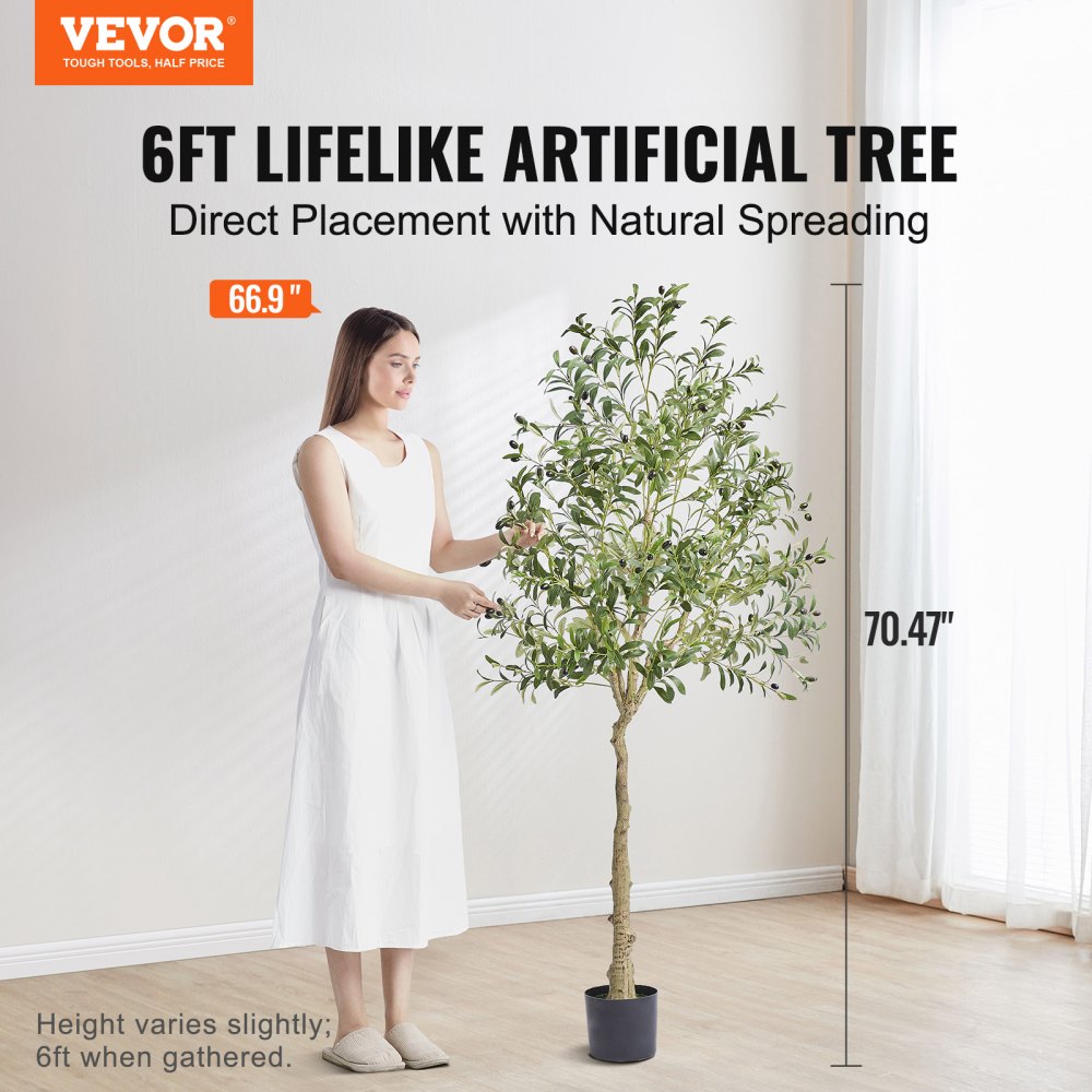 VEVOR Artificial Olive Tree, 1.8 m Tall Faux Plant, Secure PE Material ...