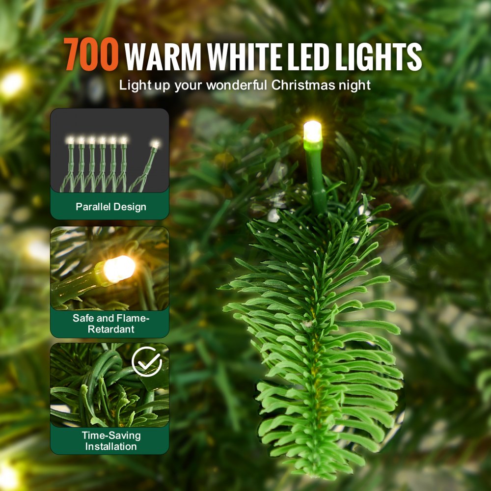 VEVOR Christmas Tree 7.5ft Prelit Artificial Tree with 700 White LEDs ...