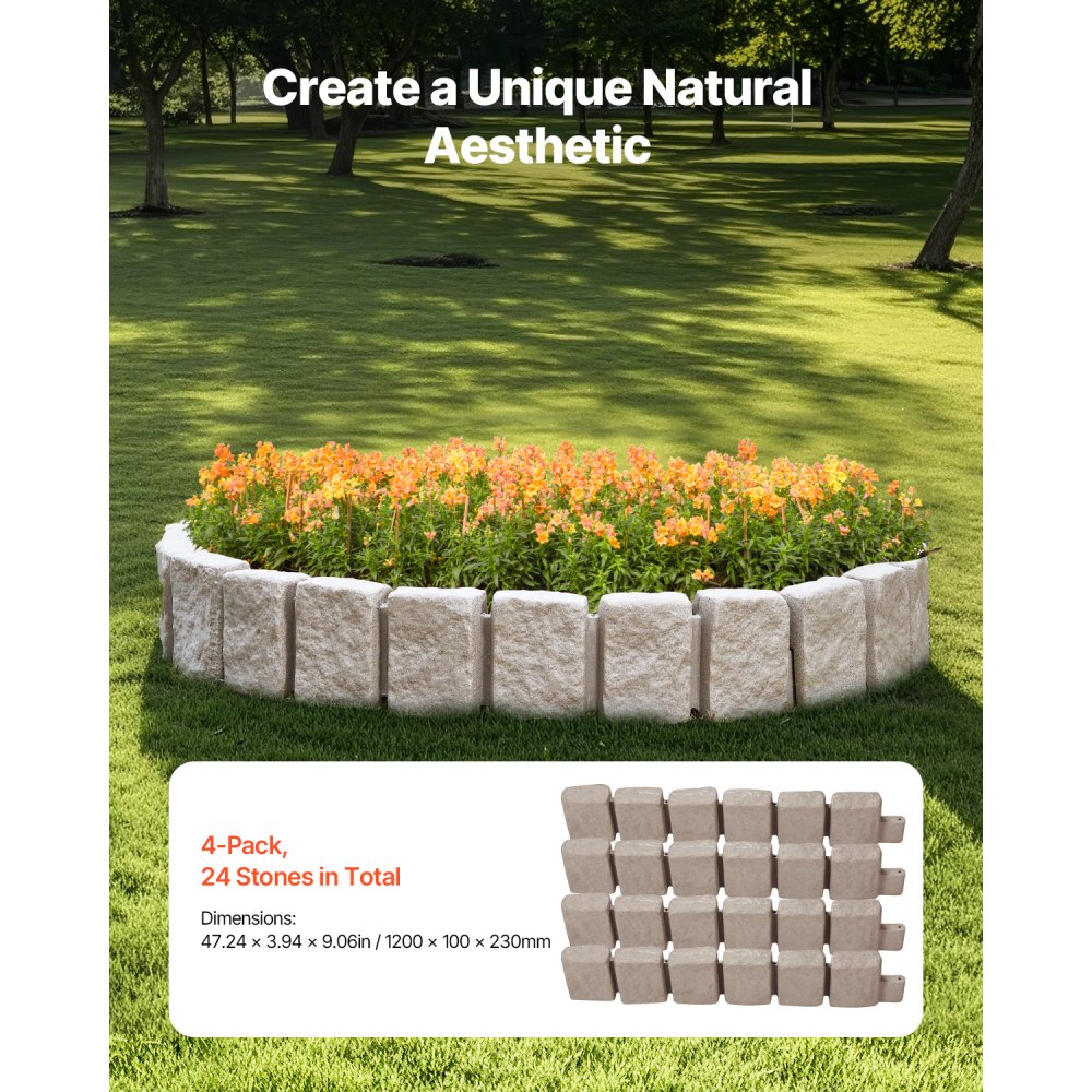 VEVOR Faux Stone Landscape Edging, 47.2 x 9 in Realistic Lawn Edging ...