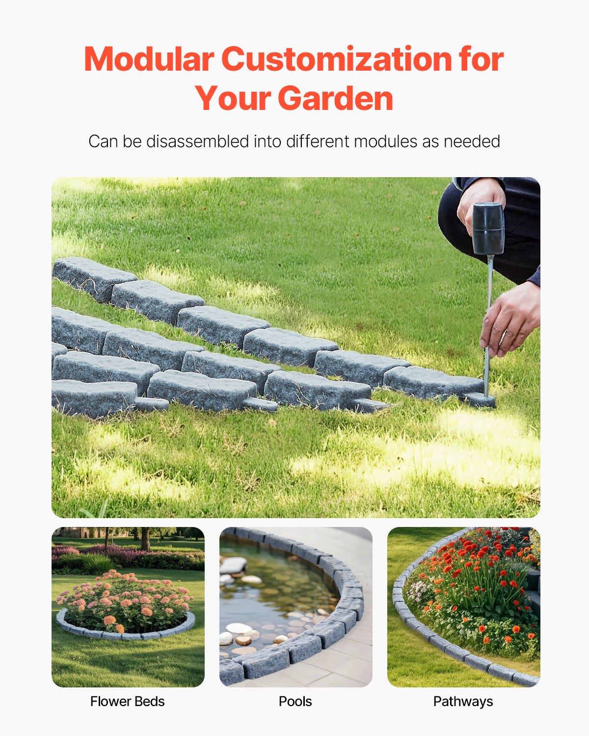 VEVOR Faux Stone Landscape Edging, 46.4 x 2.2 in Realistic Lawn Edging ...