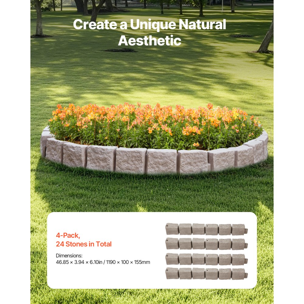 VEVOR Faux Stone Landscape Edging, 46.8 x 3.9 in Realistic Lawn Edging ...