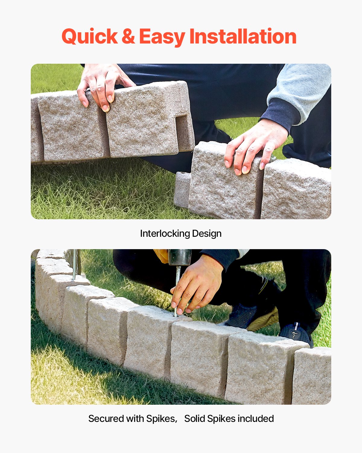VEVOR Faux Stone Landscape Edging, 46.8 x 3.9 in Realistic Lawn Edging ...