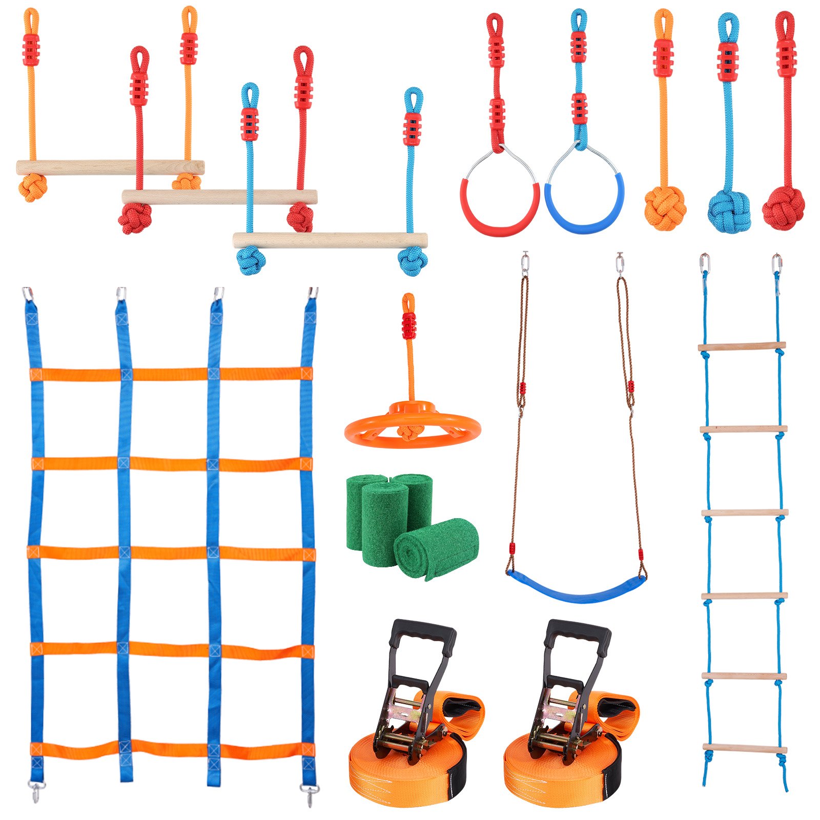 VEVOR Ninja Warrior Obstacle Course for Kids, 2 x 56 ft Weatherproof ...