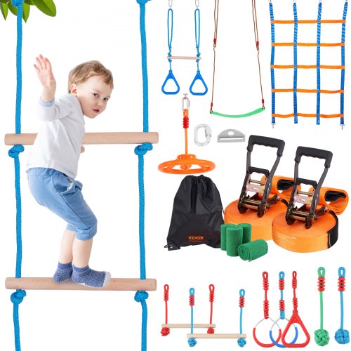 VEVOR Ninja Warrior Obstacle Course for Kids, 2 x 65 ft Weatherproof ...