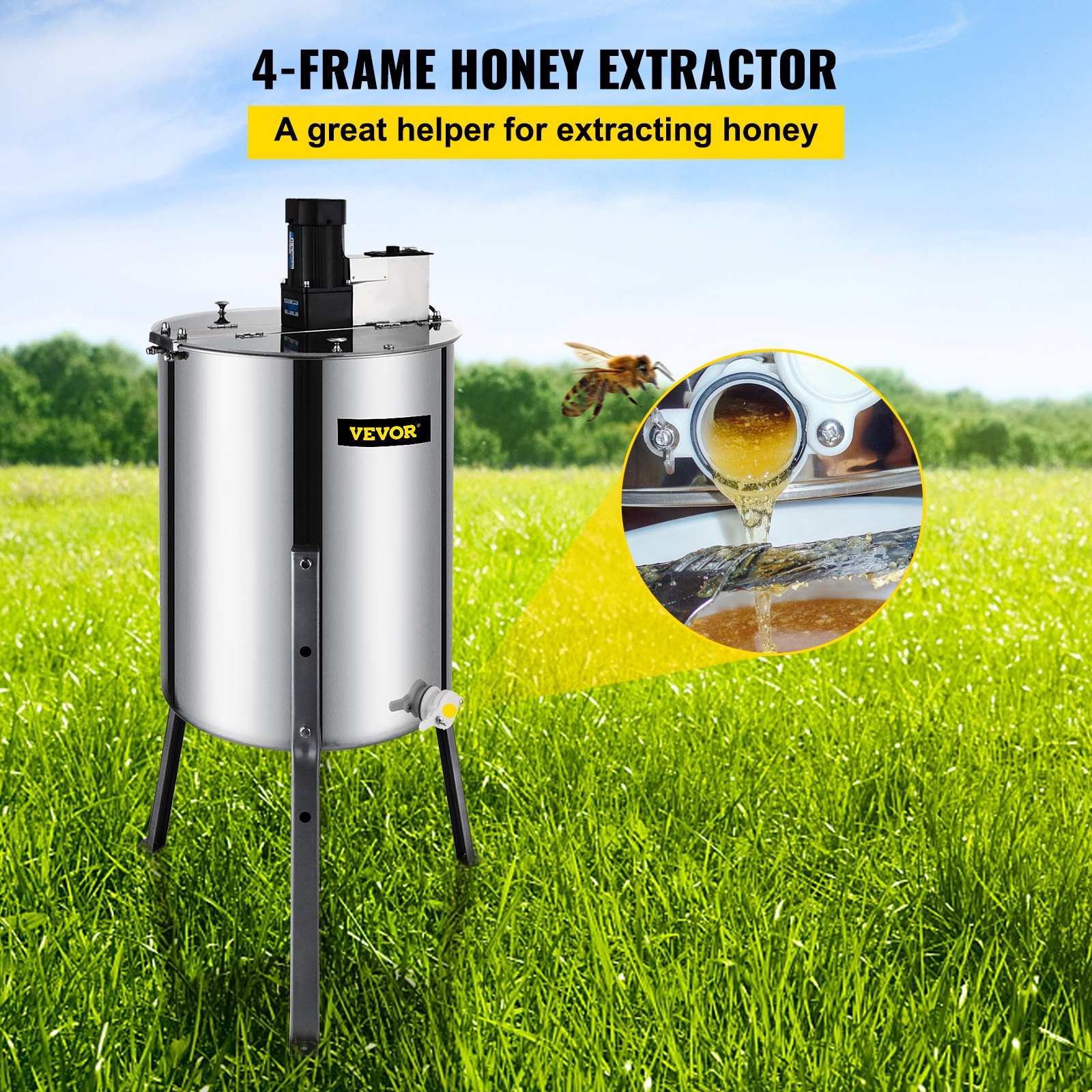 VEVOR VEVOR 4 Frame Electric Honey Extractor Beekeeping 120 W Motor 2 ...