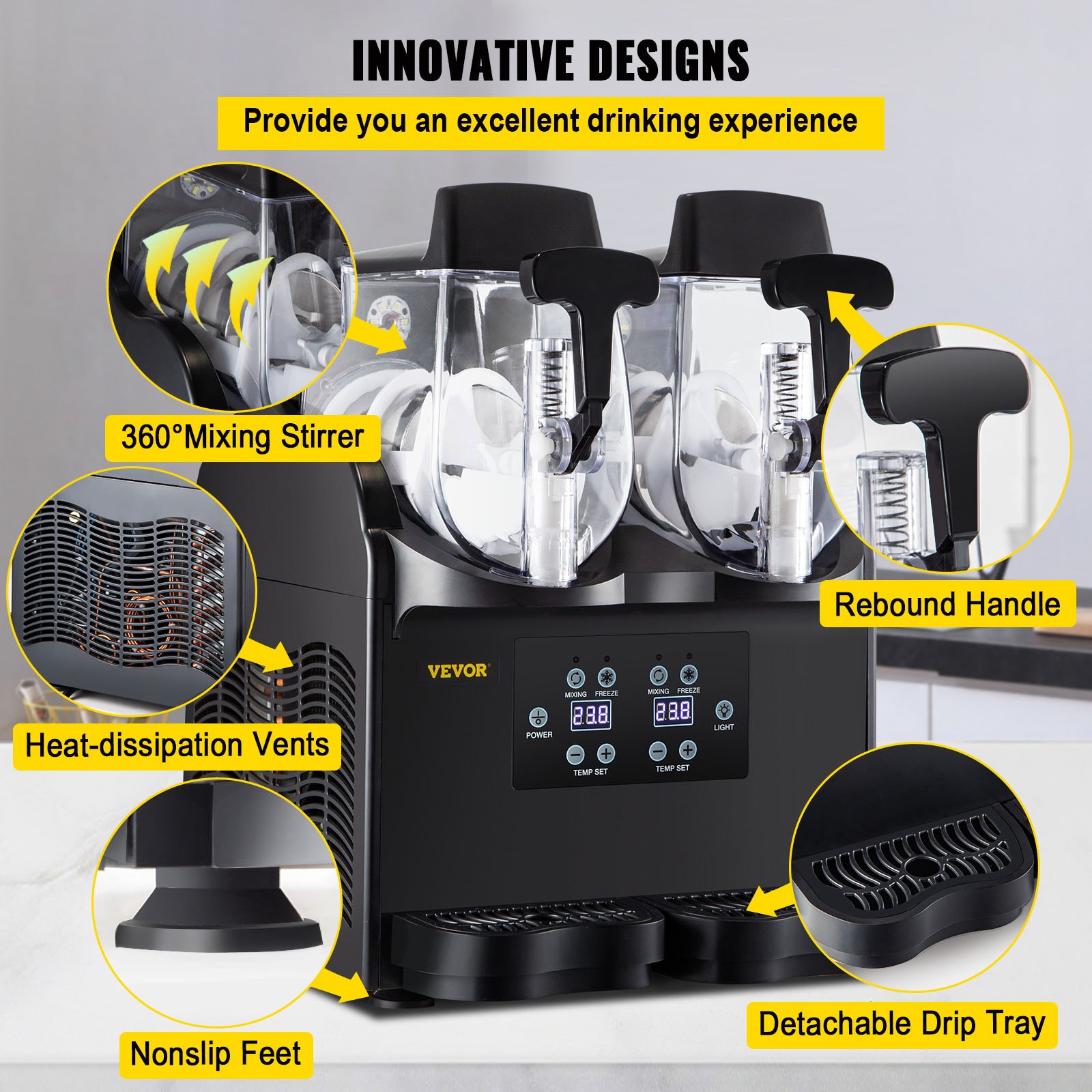 VEVOR Commercial Slushy Machine, 2x2.5L Tank Margarita Machine, 380W ...