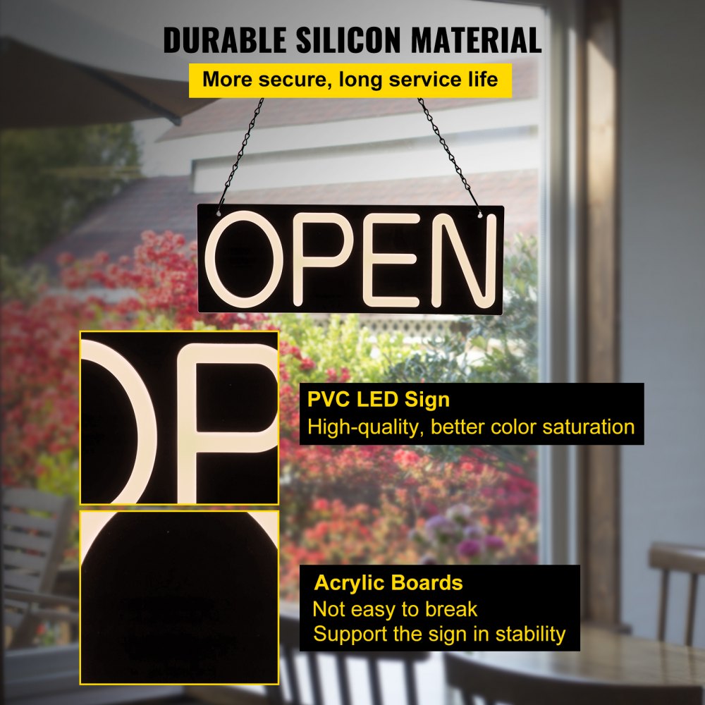 VEVOR LED Open Sign, 20" x 7" Neon Open Sign for Business, Adjustable ...