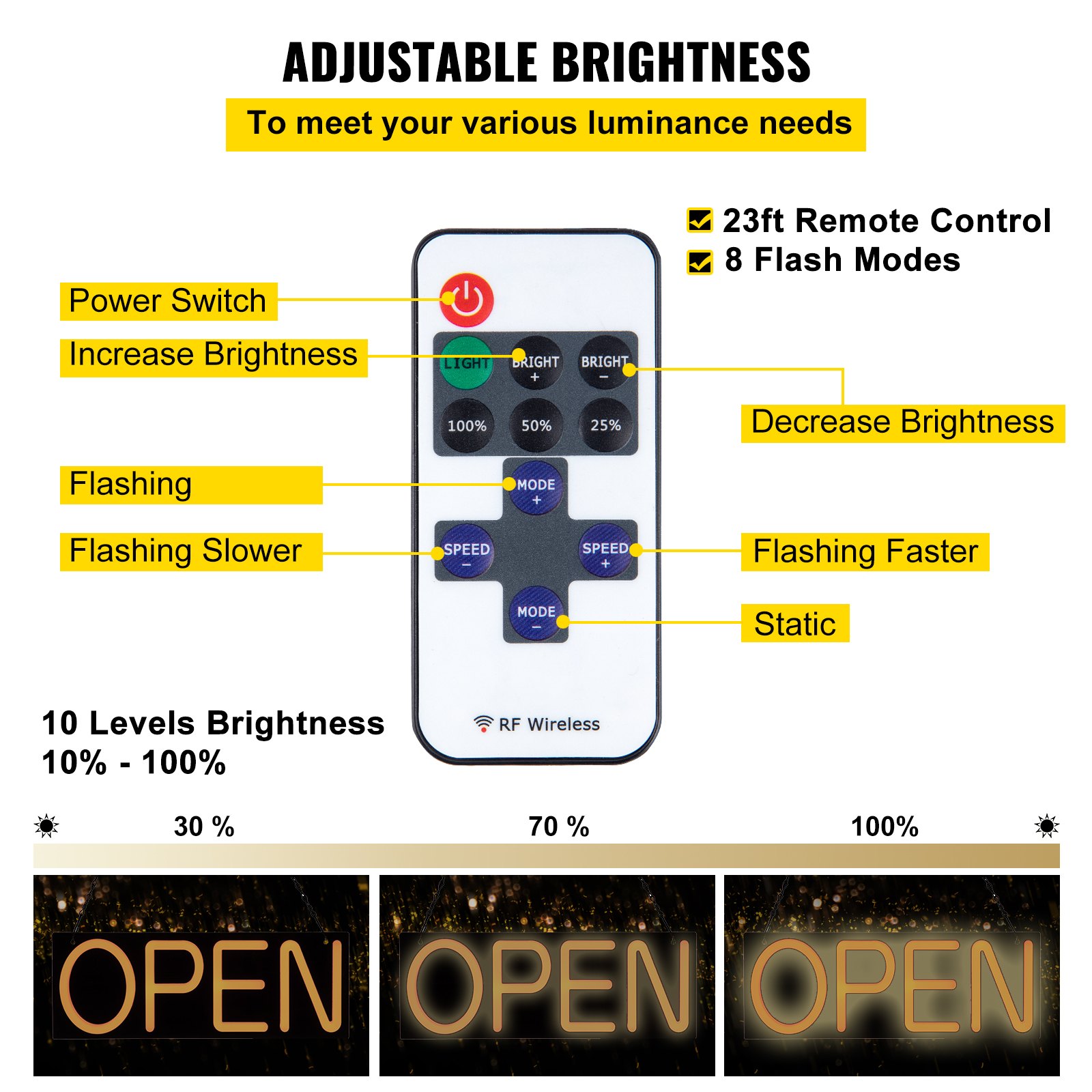 VEVOR LED Open Sign, 20" x 7" Neon Open Sign for Business, Adjustable ...