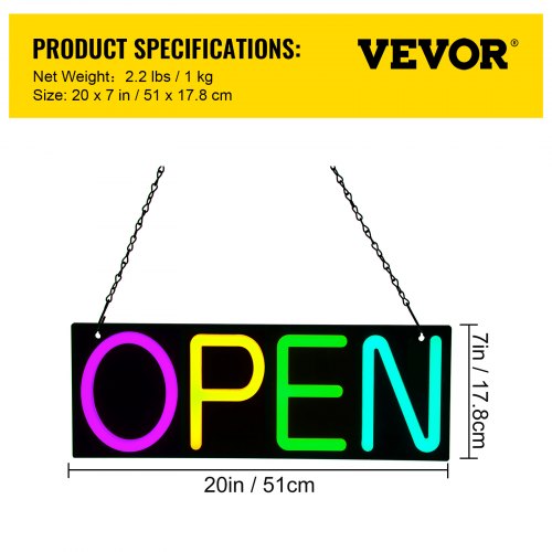 VEVOR LED Open Sign, 20" x 7" Neon Open Sign for Business, Adjustable ...