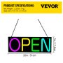 VEVOR LED Open Sign, 20" x 7" Neon Open Sign for Business, Adjustable ...