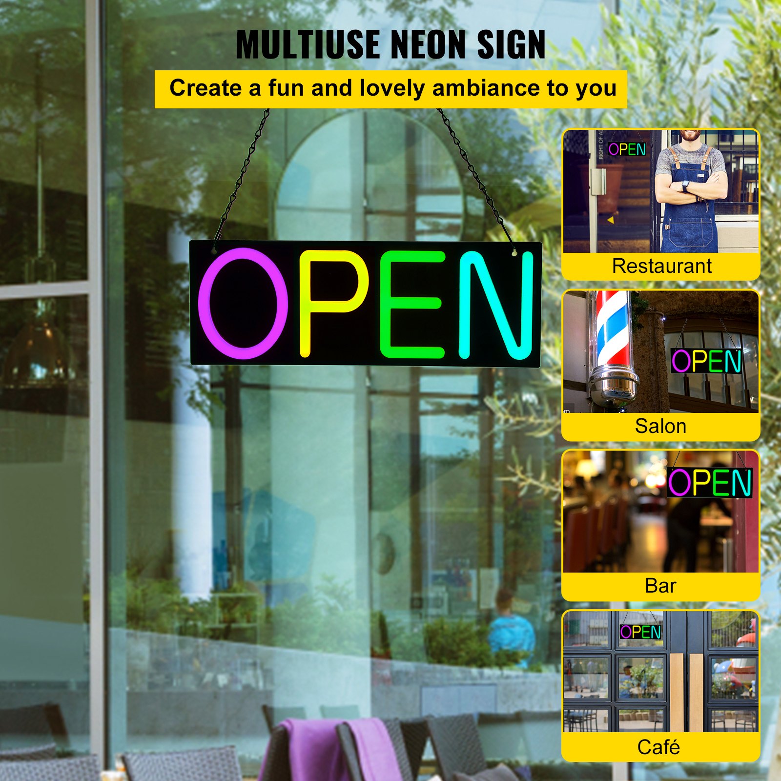 VEVOR LED Open Sign, 20" x 7" Neon Open Sign for Business, Adjustable ...