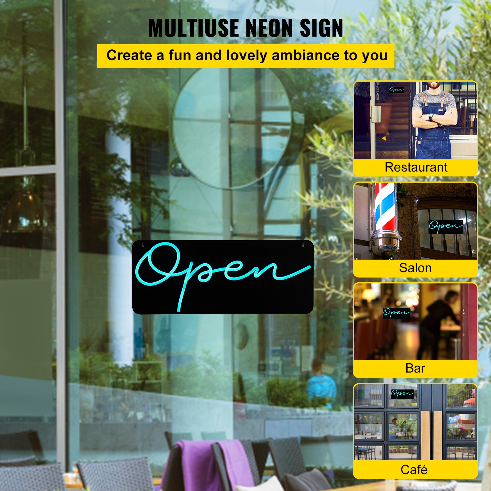 VEVOR LED Open Sign, 22" x 9" Neon Open Sign for Business, Multiple ...