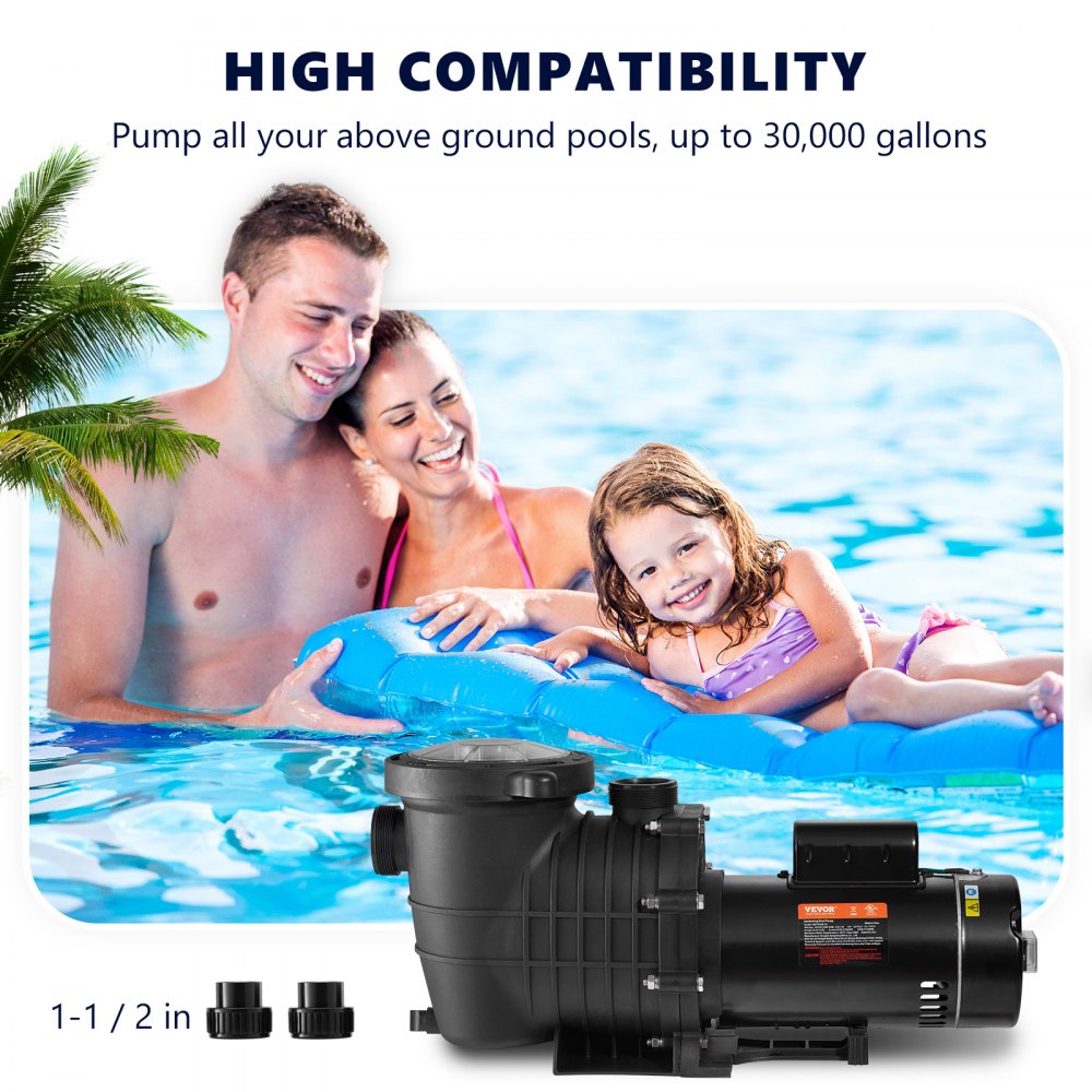 VEVOR Pool Pump 2.0HP 230V, Variable Dual Speed Pumps 1500W, 5520 GPH ...