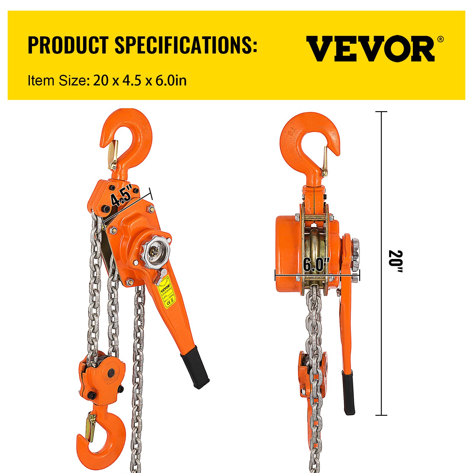VEVOR Chain Hoist 1650LBS 10 FT Lift Lever Block Chain Hoist 3/4 Ton ...