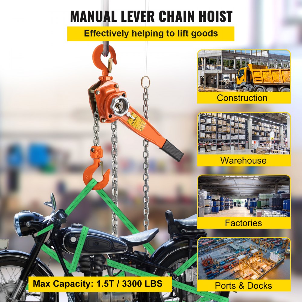 VEVOR Lever Chain Hoist, 1.5Ton 3300lbs Capacity Ratchet Puller with ...