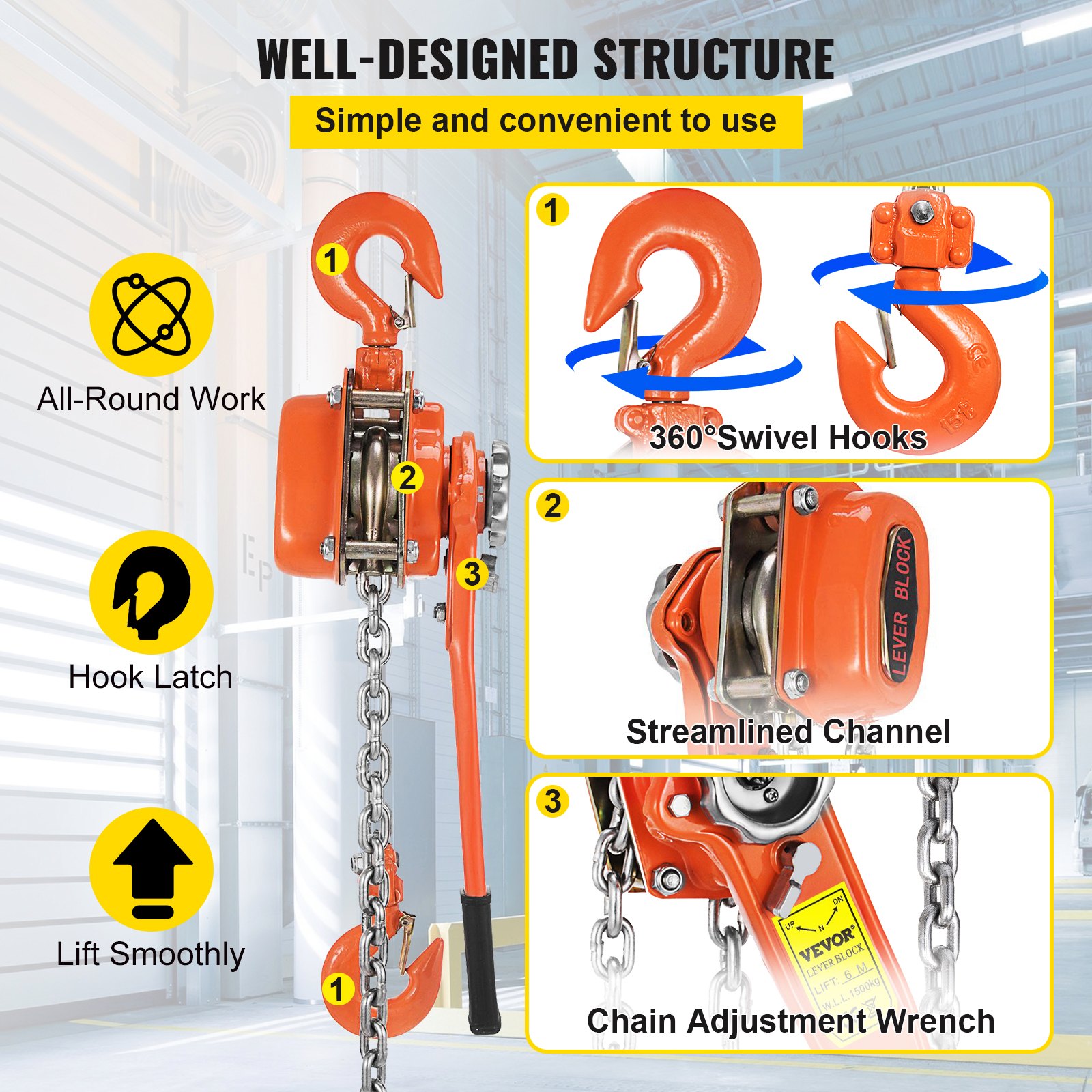 VEVOR Lever Chain Hoist, 1.5Ton 3300lbs Capacity Ratchet Puller with ...