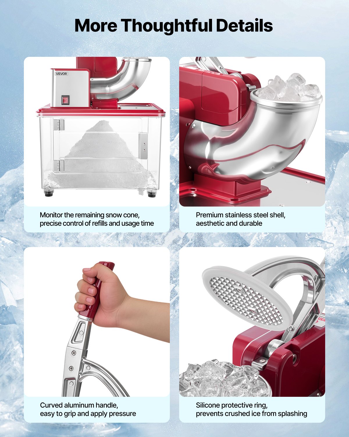 VEVOR Electric Snow Cone Machine – 350W, 2000 RPM, 661 lbs