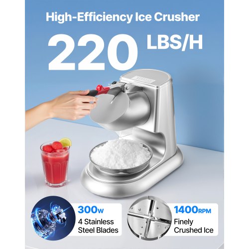 Commercial Ice Crusher 220LBS/H Electric Snow Cone Maker Shaved Ice ...