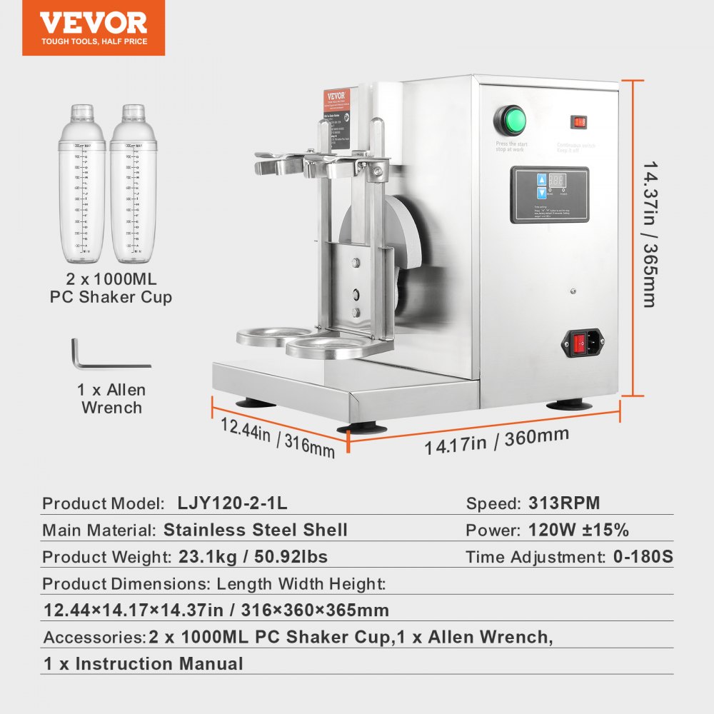 VEVOR Milkshake Maker Machine, 120W Commercial Milk Tea Shaker Machine ...
