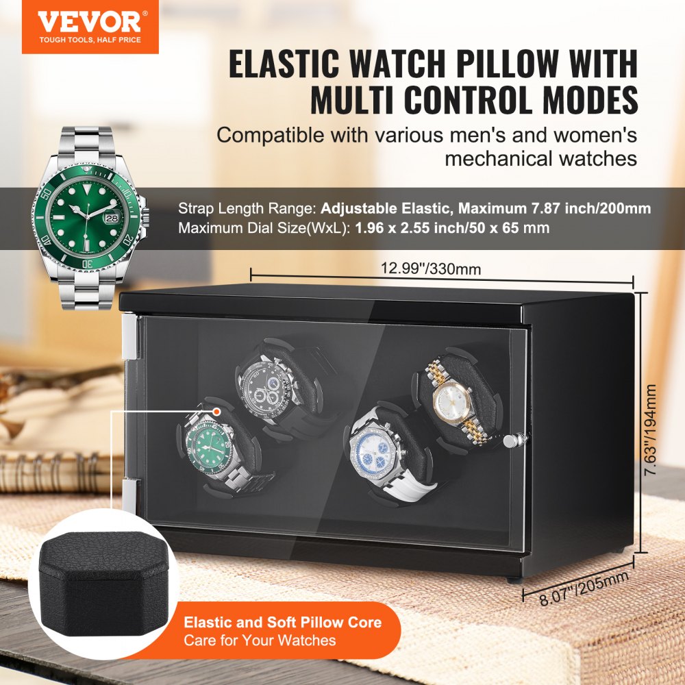 VEVOR Watch Winder, Watch Winder for 4 Men's and Women's Automatic ...