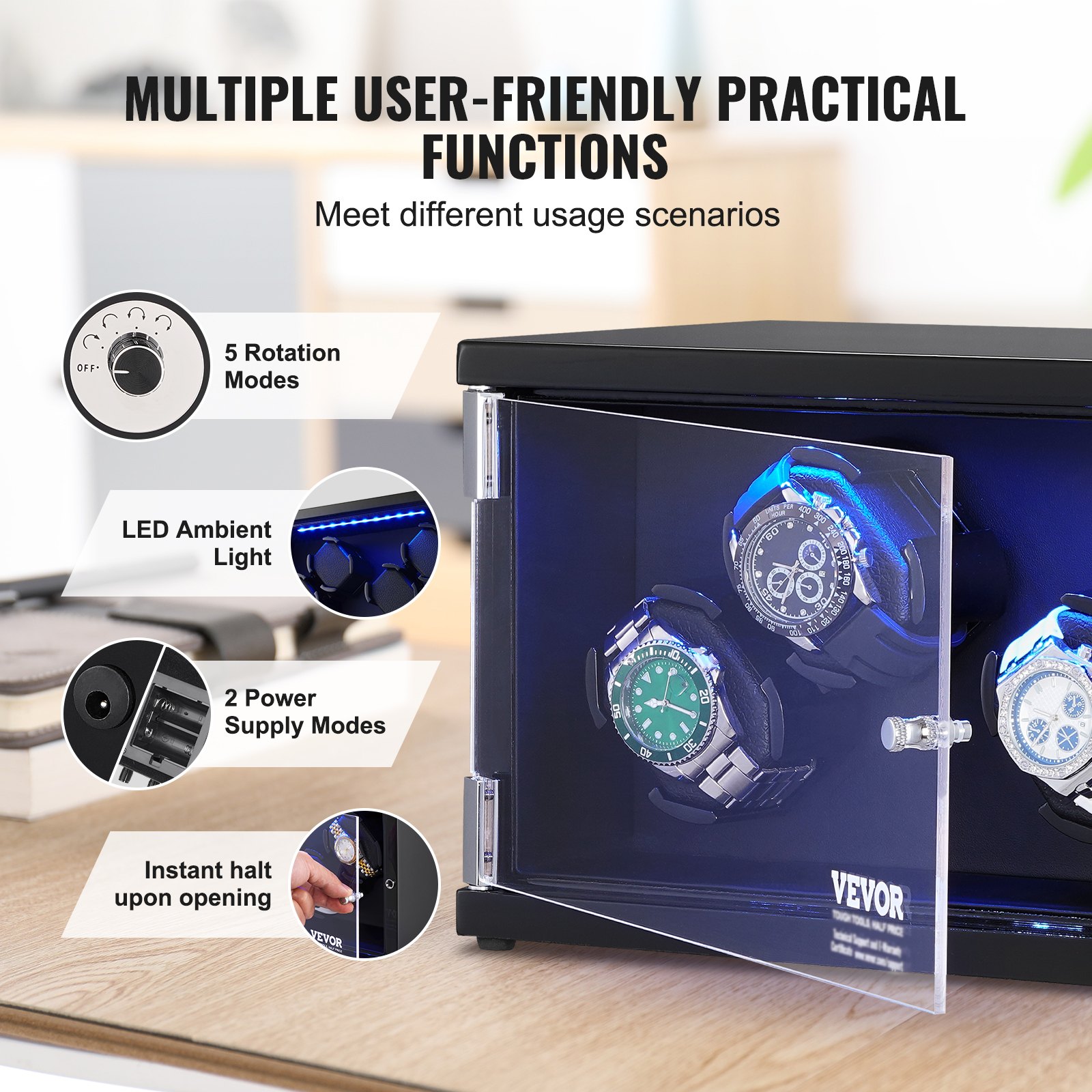 VEVOR Watch Winder, Watch Winder for 4 Men's and Women's Automatic ...