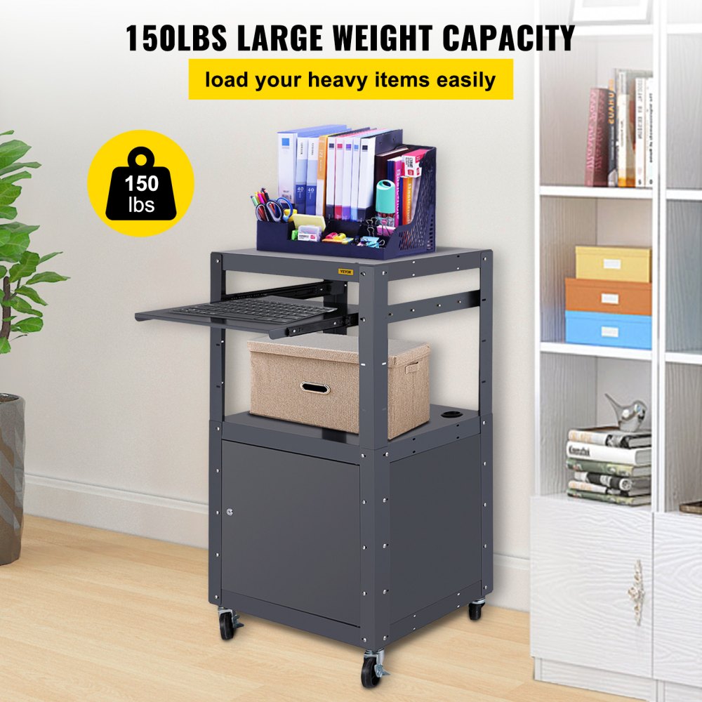 VEVOR Steel AV Cart, 27-41" Height Adjustable, Media Cart with Keyboard ...