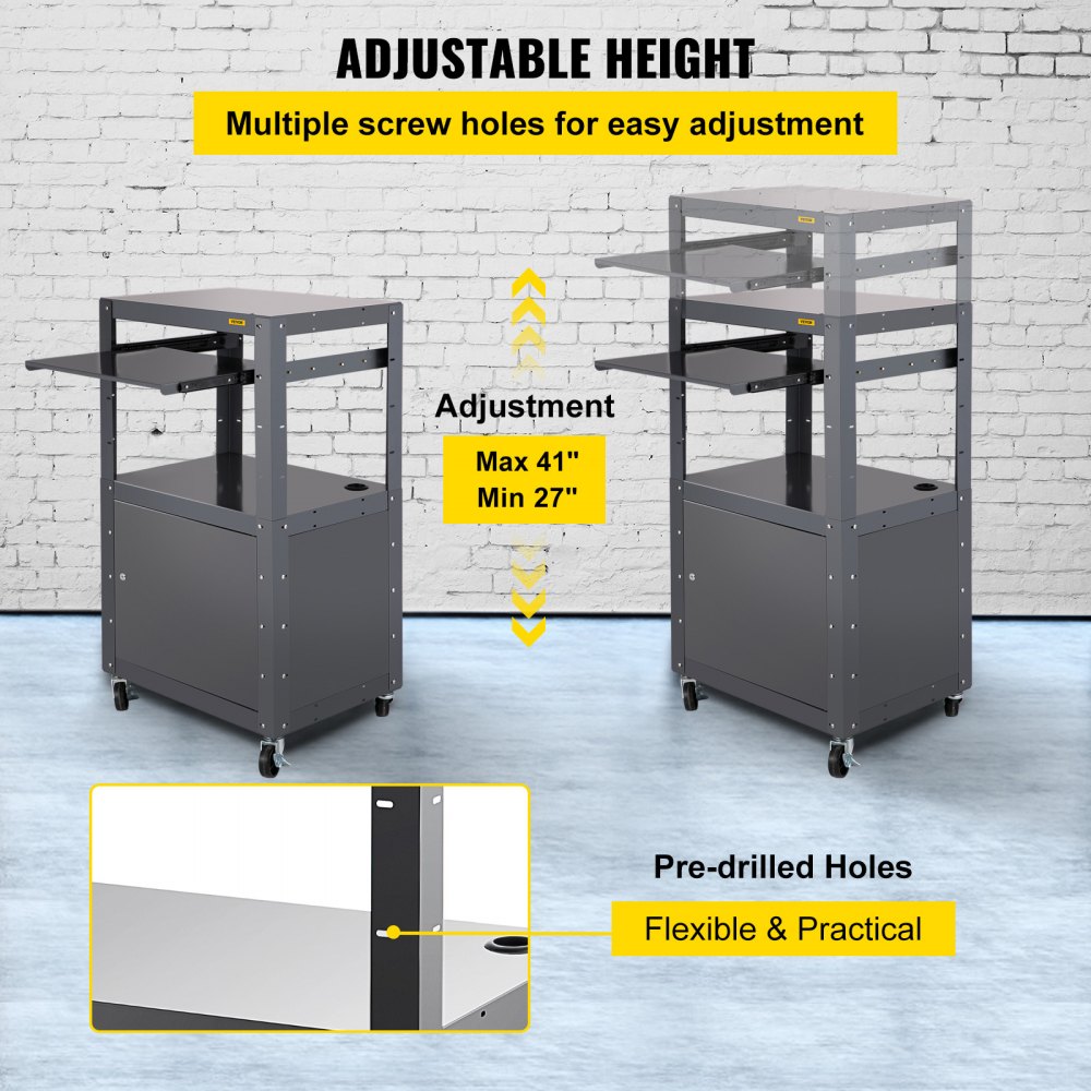 VEVOR Steel AV Cart, 27-41" Height Adjustable, Media Cart with Keyboard ...