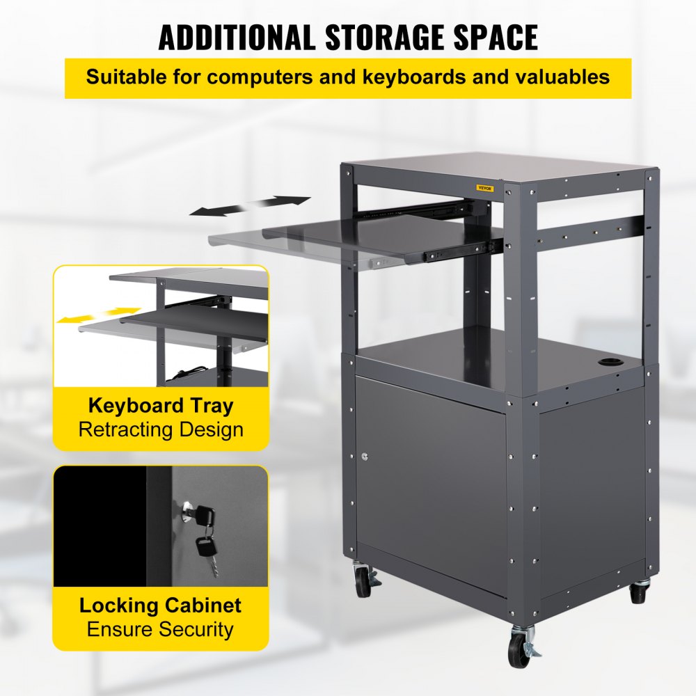 VEVOR Steel AV Cart, 27-41" Height Adjustable, Media Cart with Keyboard ...