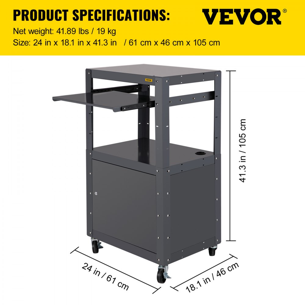VEVOR Steel AV Cart, 27-41" Height Adjustable, Media Cart with Keyboard ...